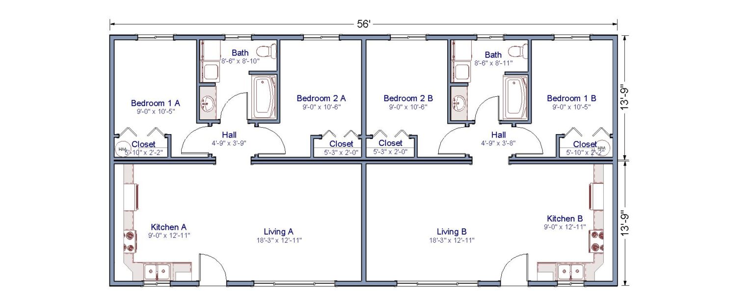 TLC Modular Homes - Duplex – 28’x56′ – Modular Home
